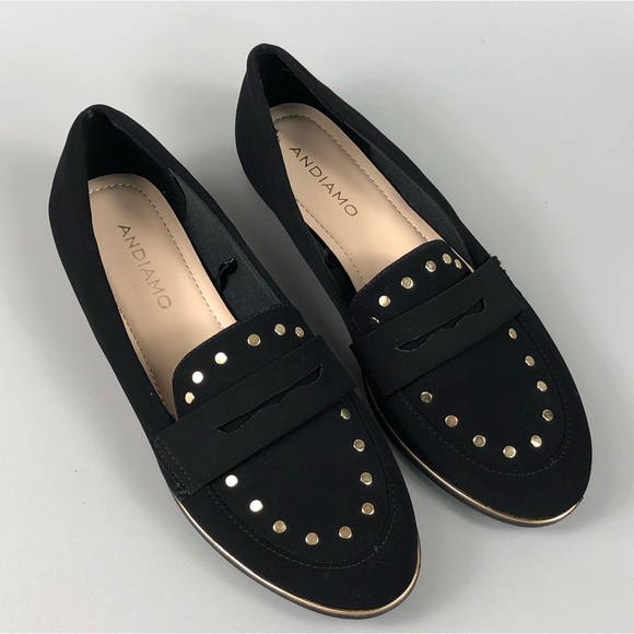 Andiamo | Shoes | Andiamo Womens Black Acalia Gold Stud Loafers | Poshmark